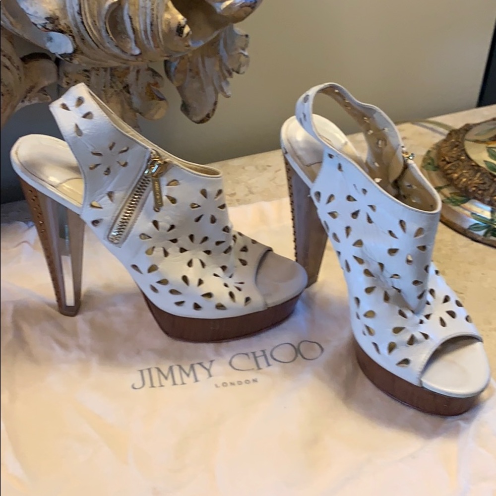 Jimmy Choo Laser Cut Open Toe Platform. - Gem